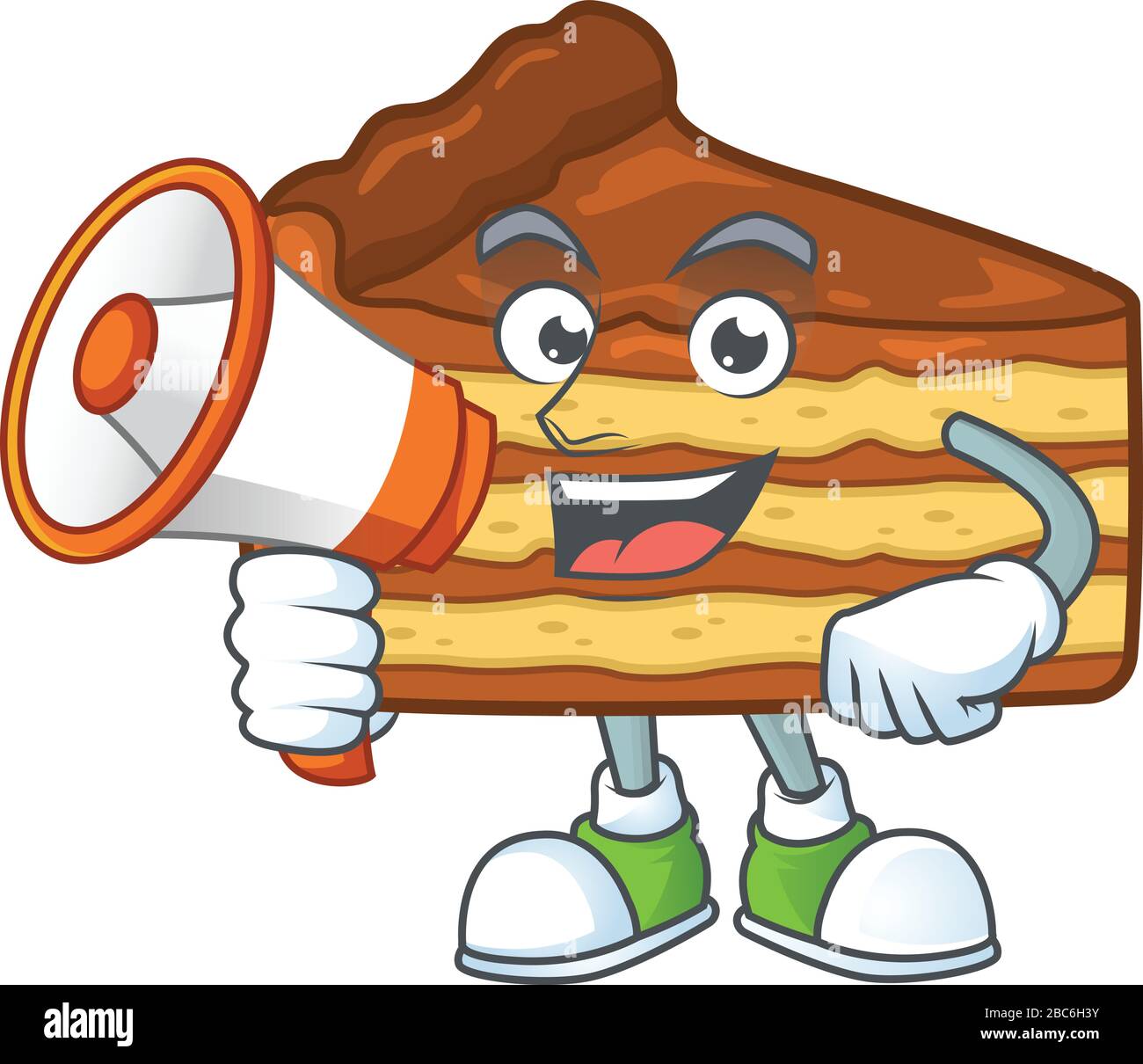 A picture of chocolate slice cake cartoon design style speaking on a ...