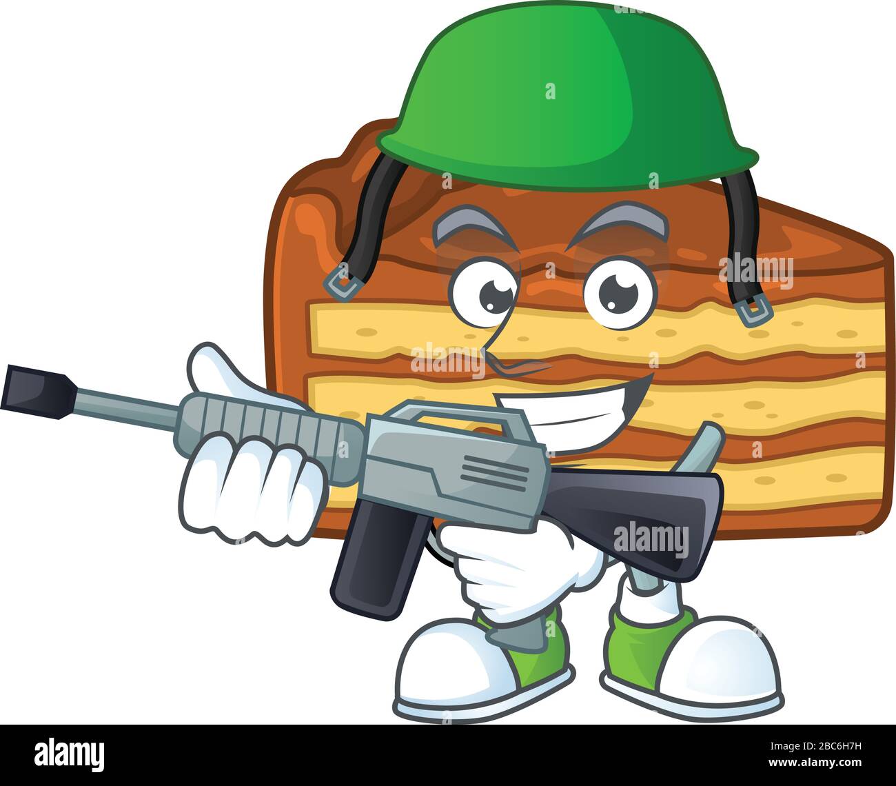 An elegant chocolate slice cake Army mascot design style using ...