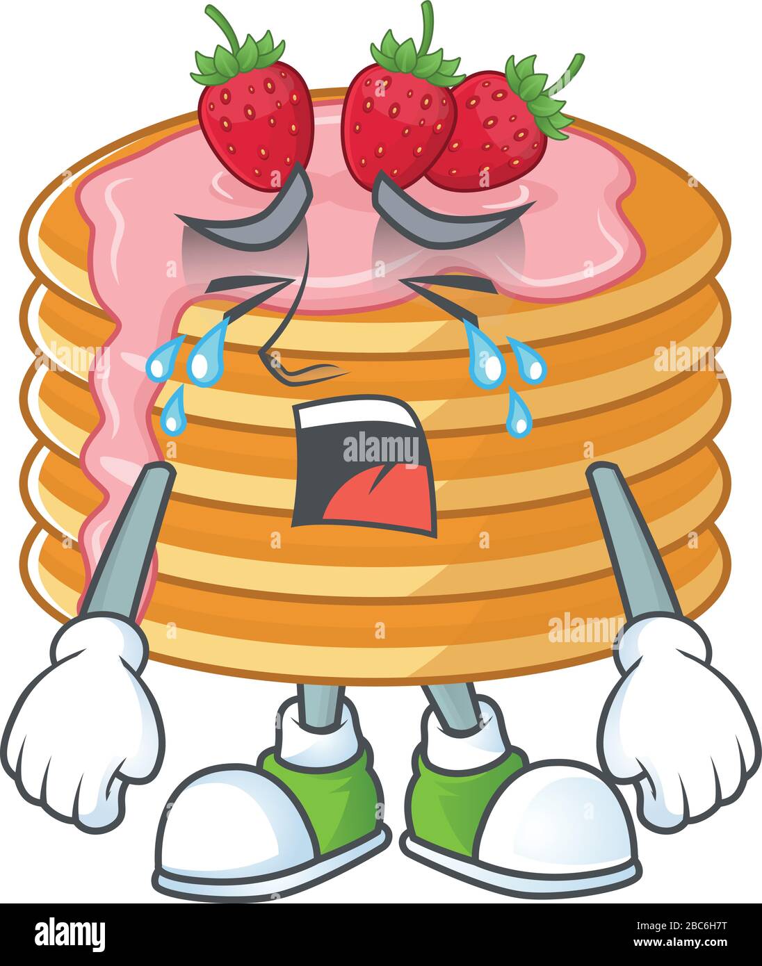 A weeping strawberry cream pancake cartoon character concept Stock ...
