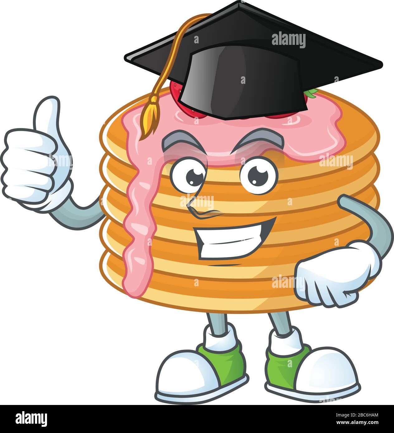 Mascot design concept of strawberry cream pancake proudly wearing a ...