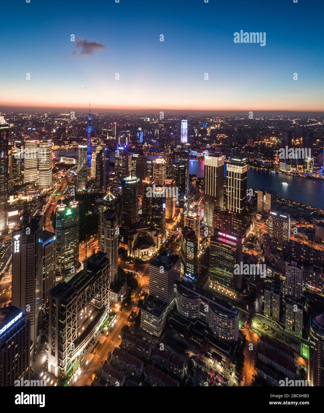 Shanghai, China - Jul 18, 2018: aerial view of Lujiazui, Shanghai, at ...