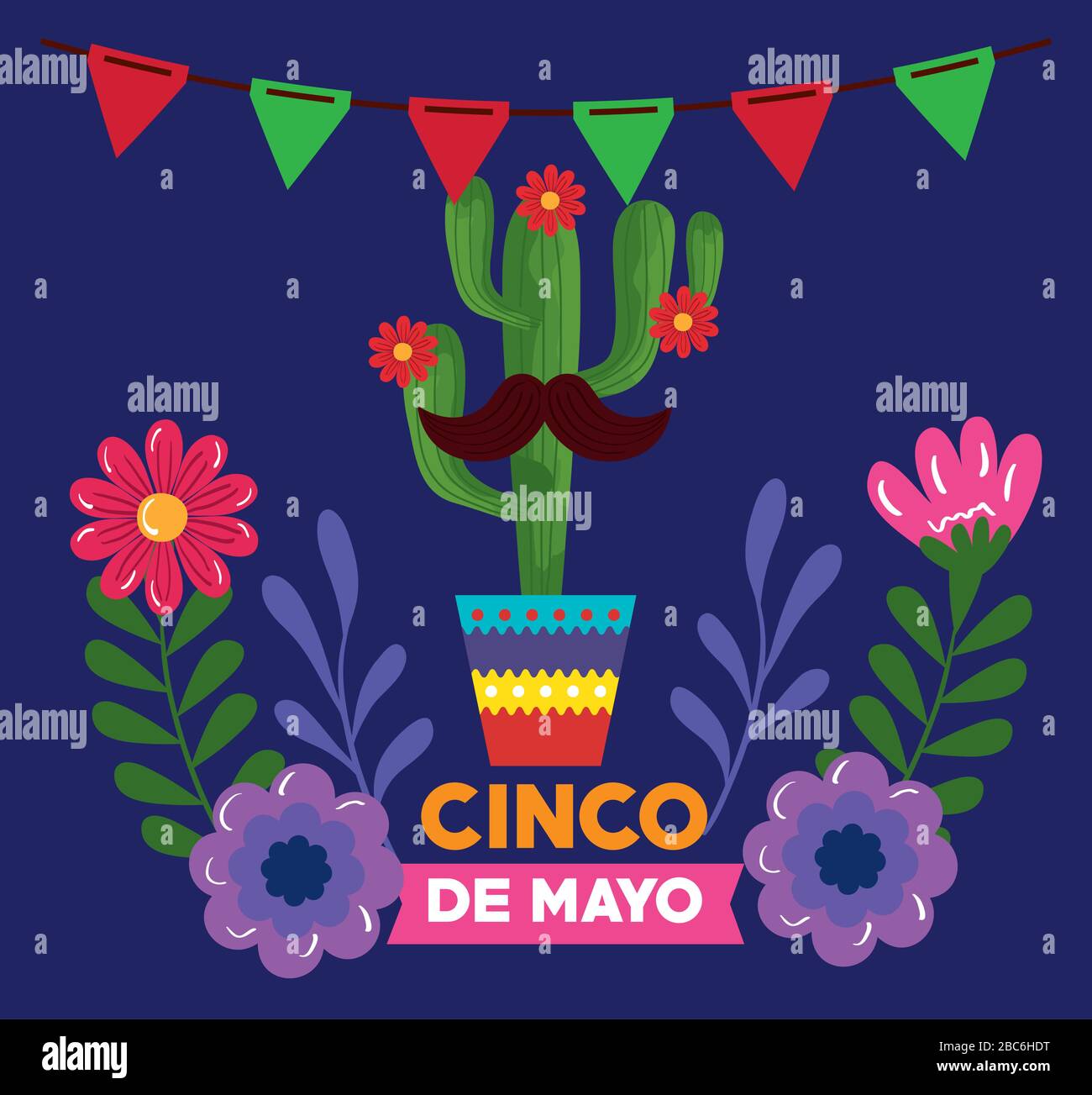 cinco de mayo poster with cactus and flowers decoration Stock Vector ...
