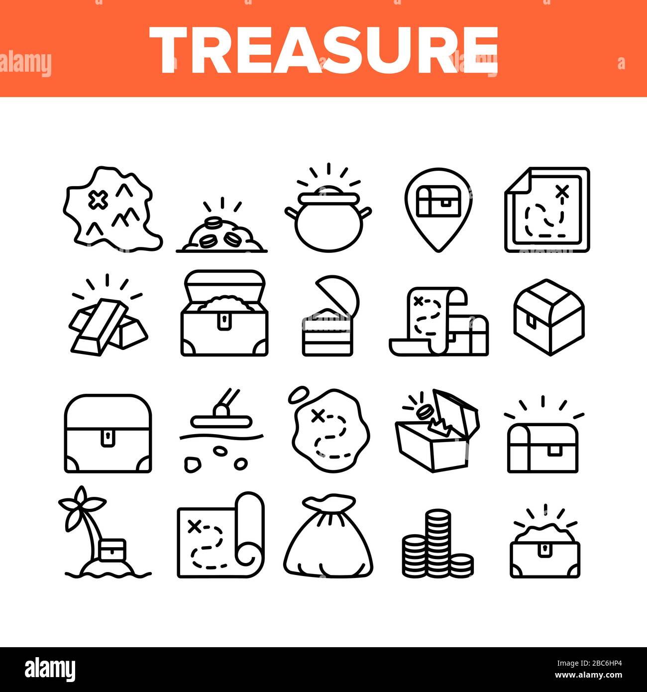 Treasure Pirate Gold Collection Icons Set Vector Stock Vector Image ...