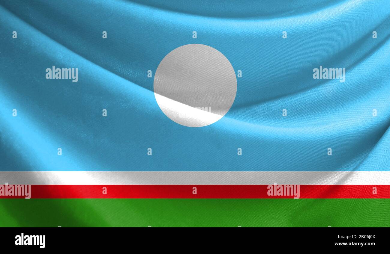 Realistic flag of Sakha Republic on the wavy surface of fabric Stock ...