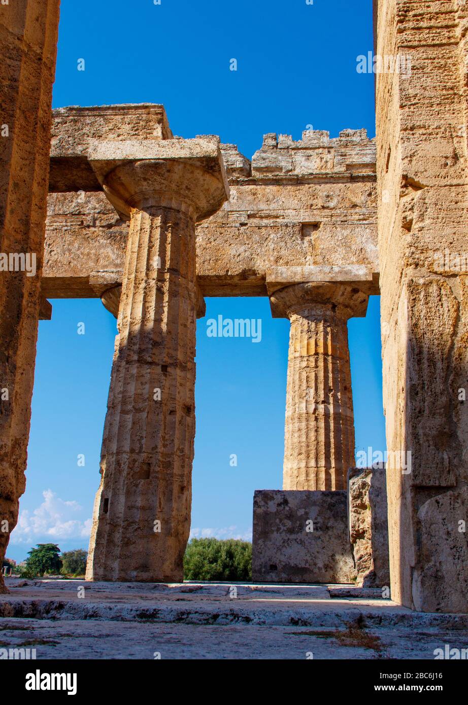 The greek Temple of Hera-II in the archaeological site of Paestum ...