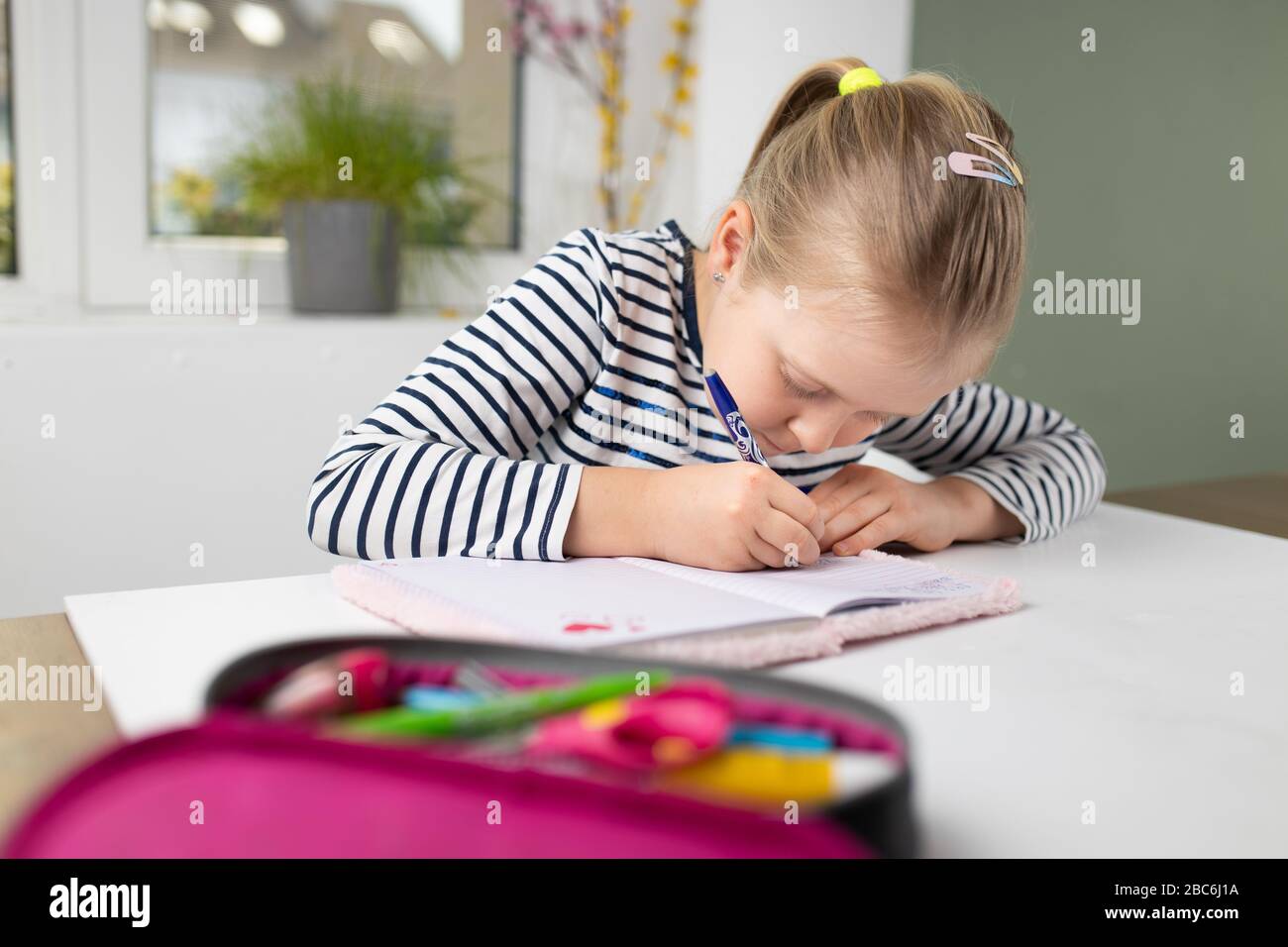student doing homework in workbook Stock Photo - Alamy