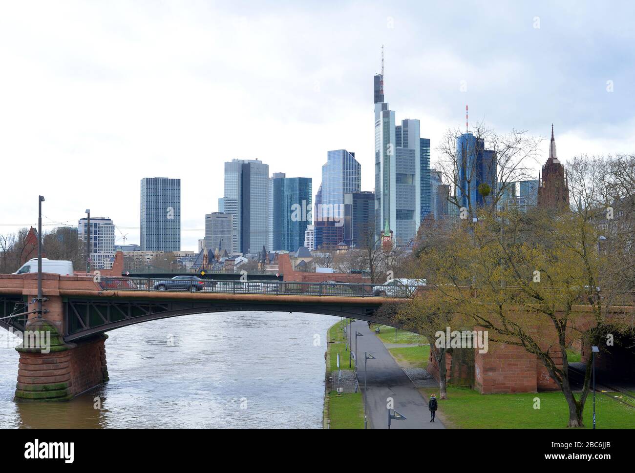 Frankfurt am Main the skyline downtown with the river main and the main ...