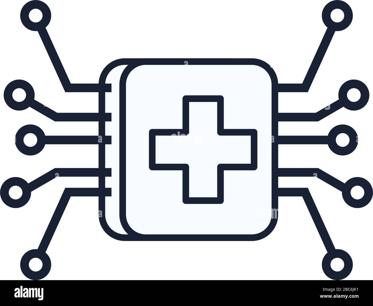 Cross inside frame and circuit line style icon design of Medical care ...