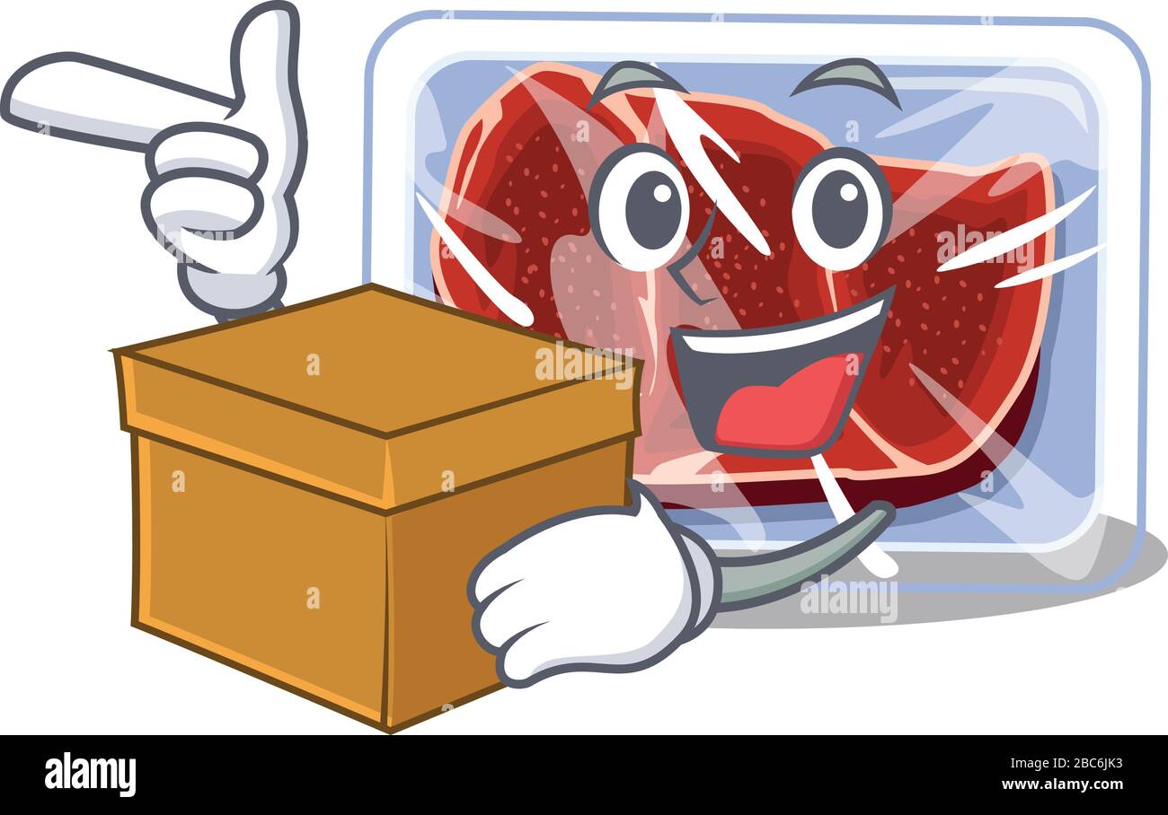 An picture of frozen beef cartoon design concept holding a box Stock ...