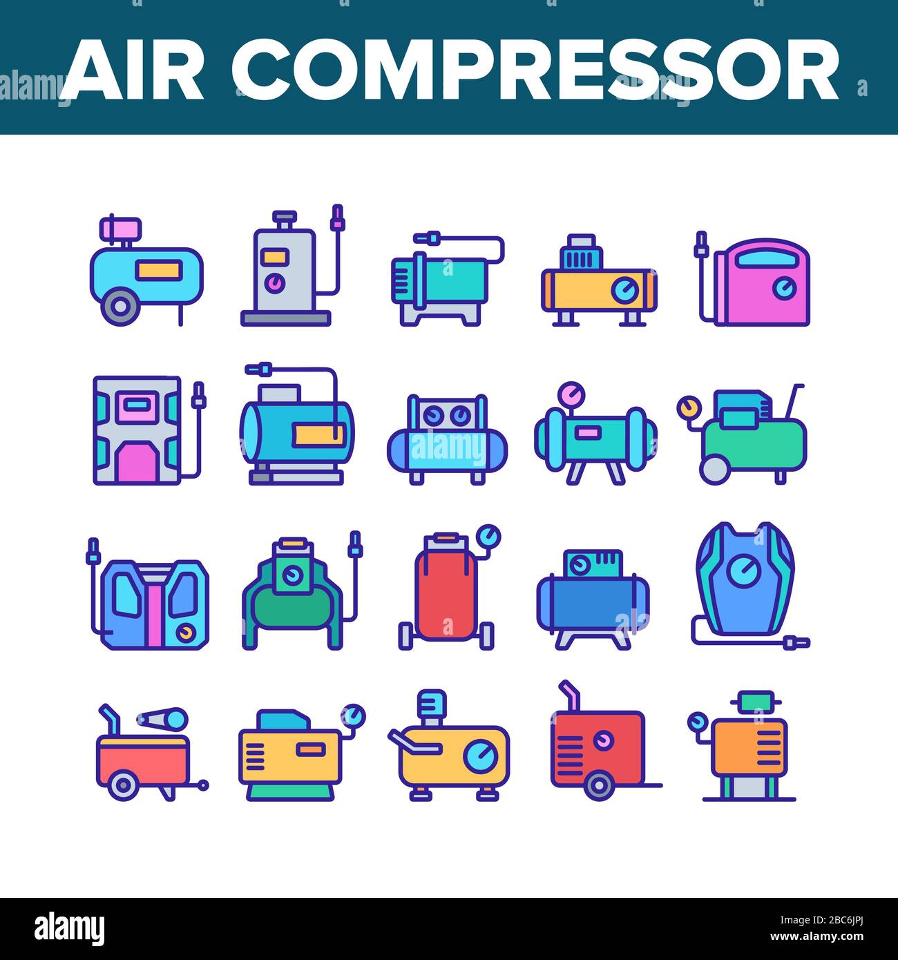 Air Compressor Device Collection Icons Set Vector Stock Vector Image ...