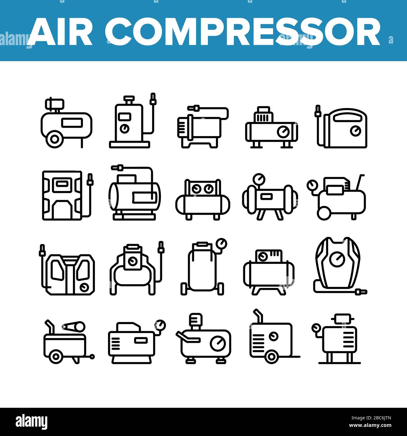 Air Compressor Device Collection Icons Set Vector Stock Vector Image ...