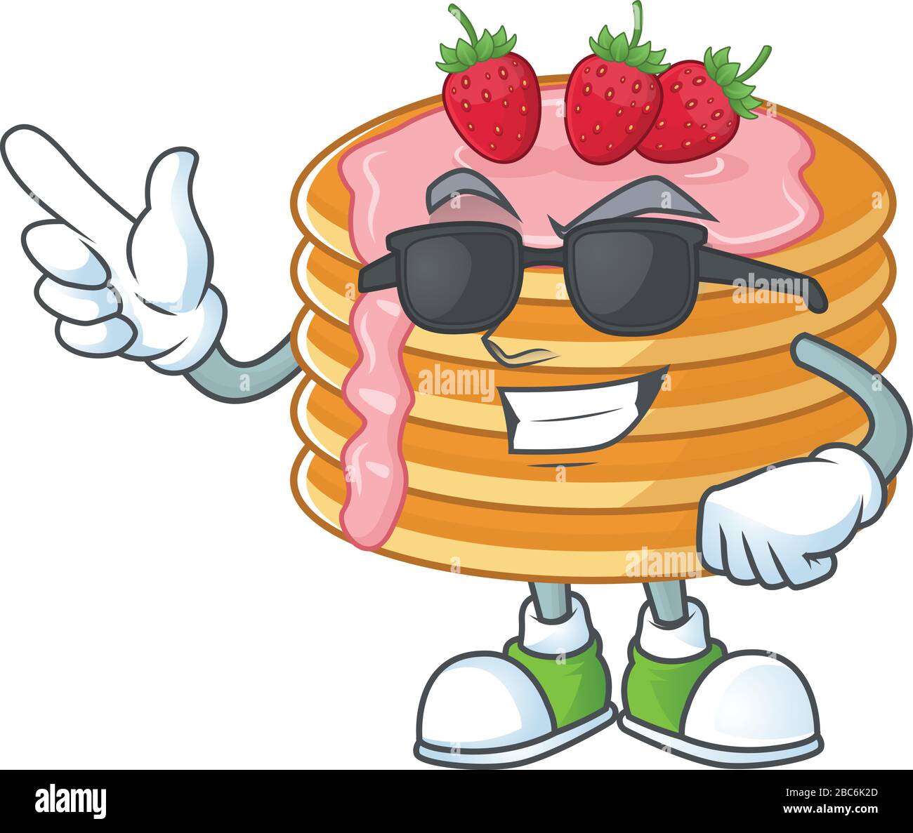 Super cute strawberry cream pancake cartoon character wearing black ...