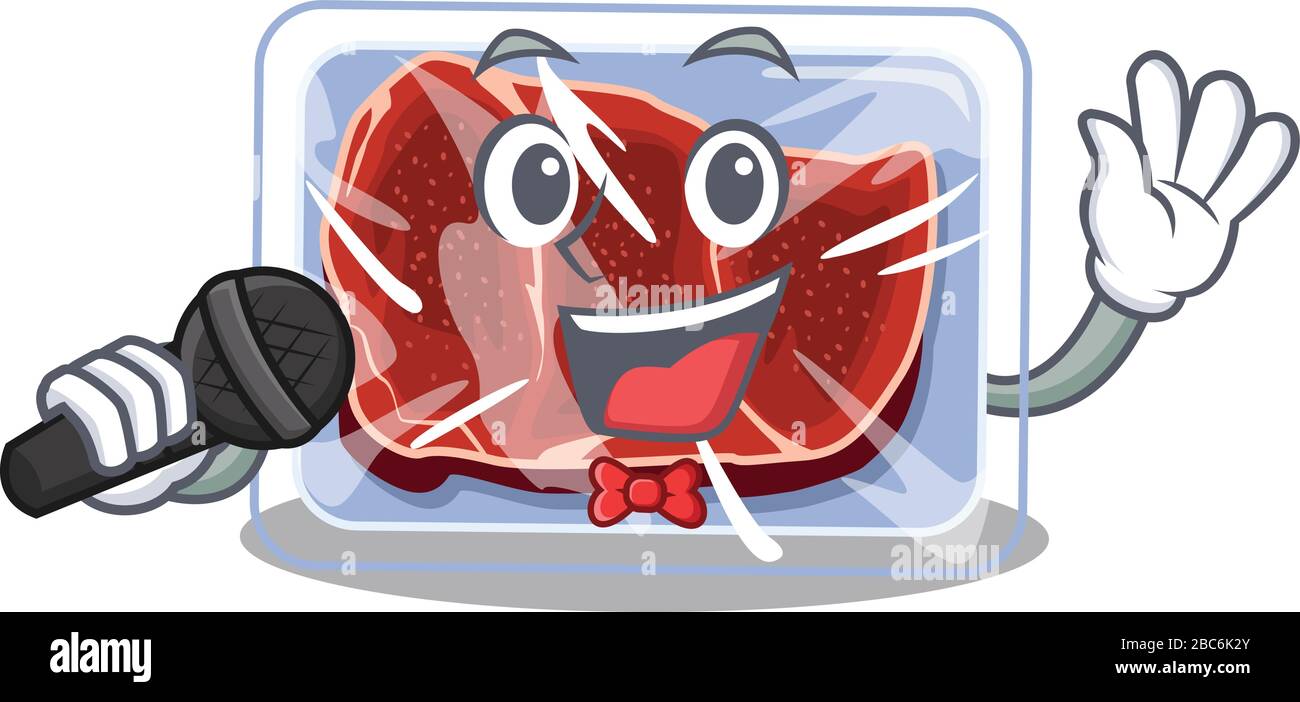 Talented singer of frozen beef cartoon character holding a microphone ...