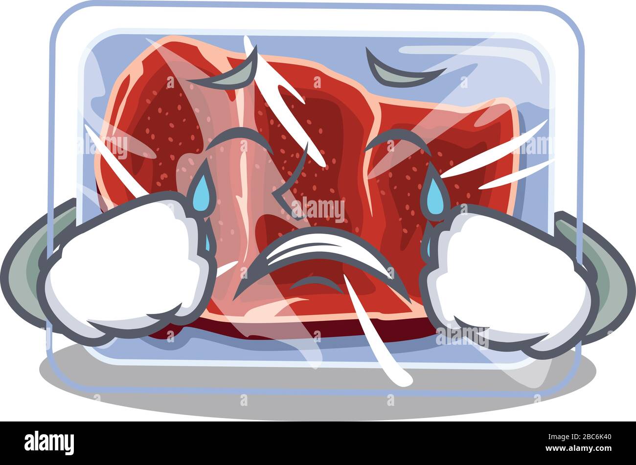 Cartoon character design of frozen beef with a crying face Stock Vector ...