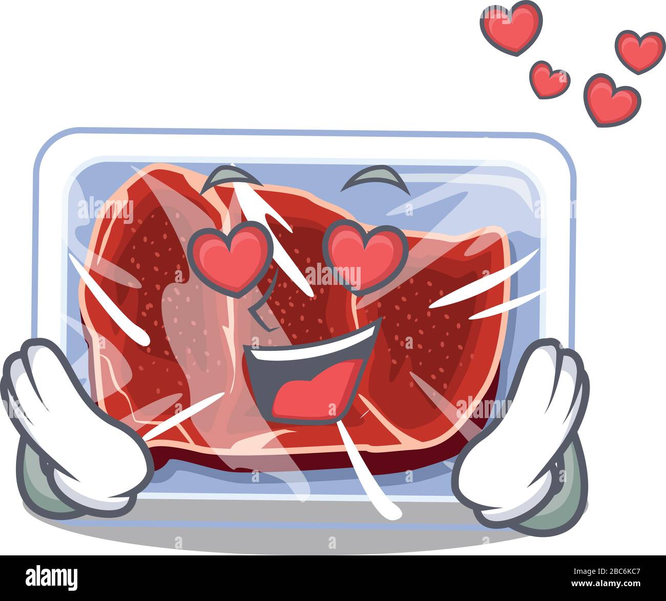 Cute frozen beef cartoon character has a falling in love face Stock ...