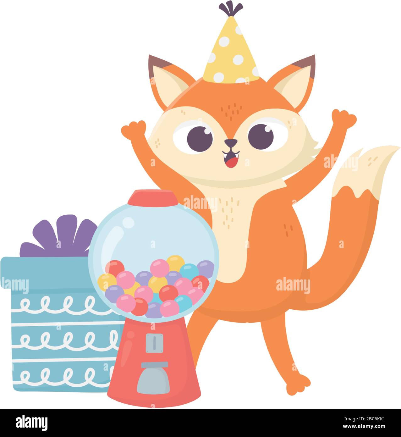 happy day, little fox with gift box and candies vector illustration ...