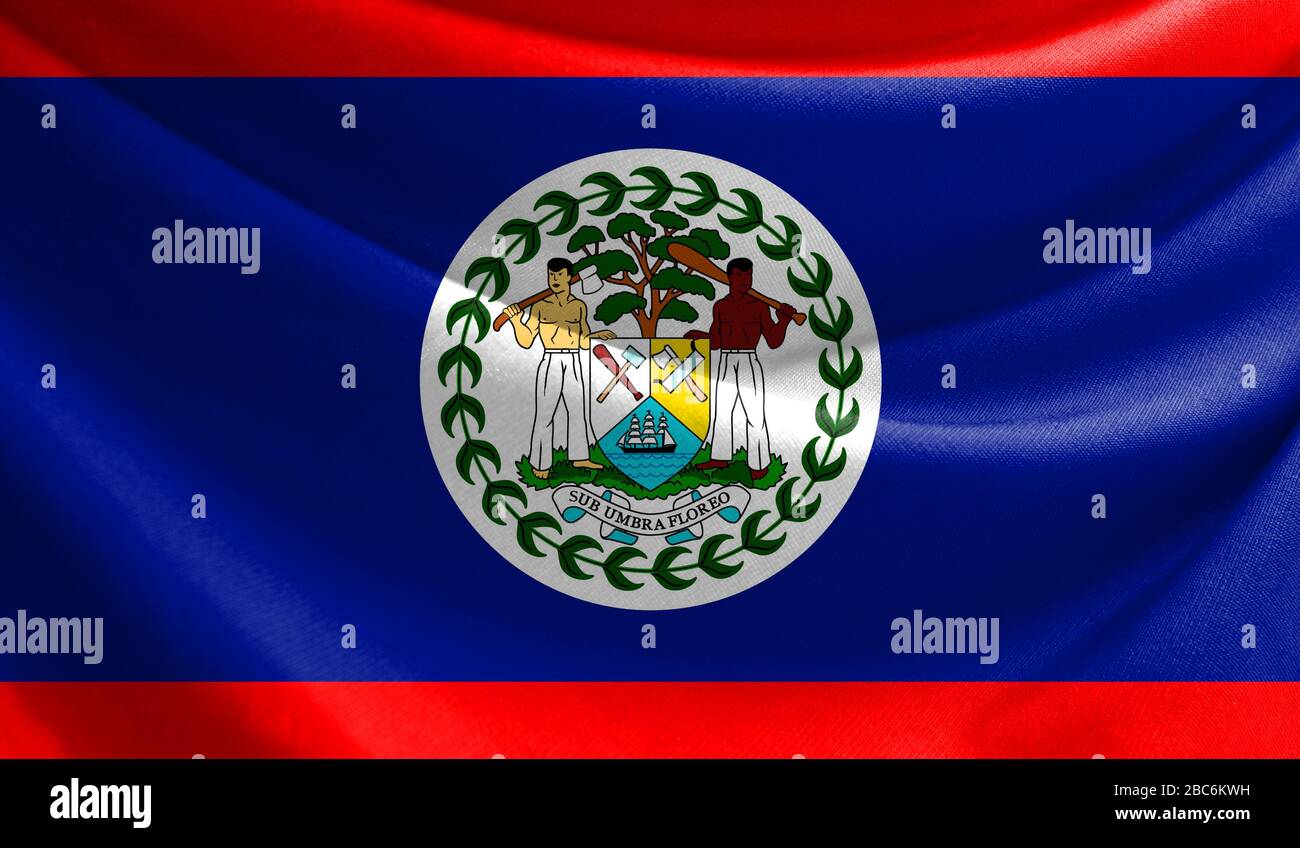 Realistic flag of Belize on the wavy surface of fabric Stock Photo - Alamy