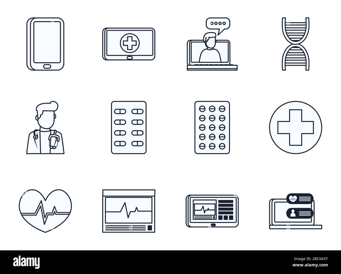 line style icon set design of Health online medical care emergency aid ...