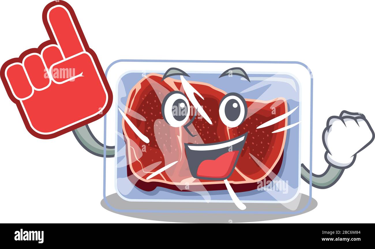 Frozen beef presented in cartoon character design with Foam finger ...