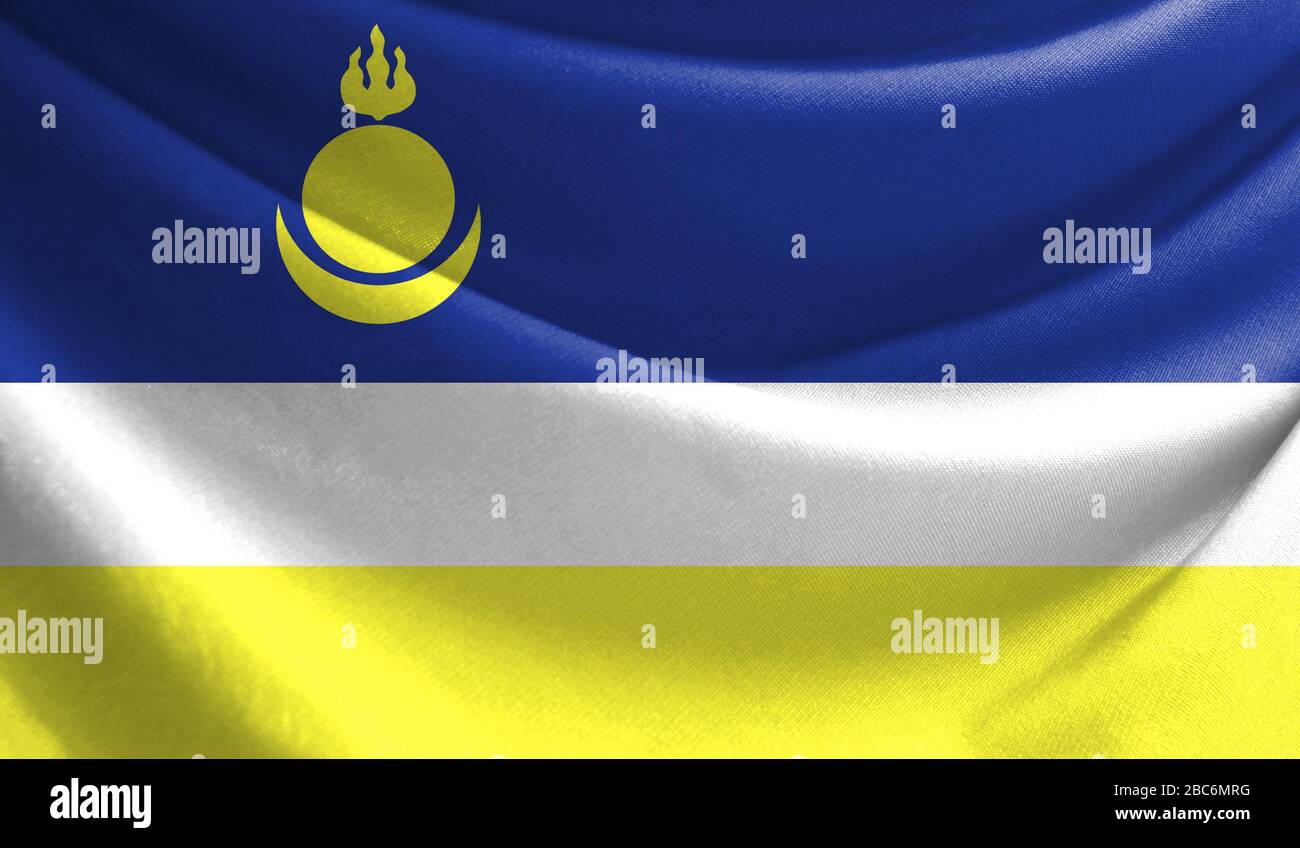 Realistic flag of Buryatia on the wavy surface of fabric Stock Photo ...