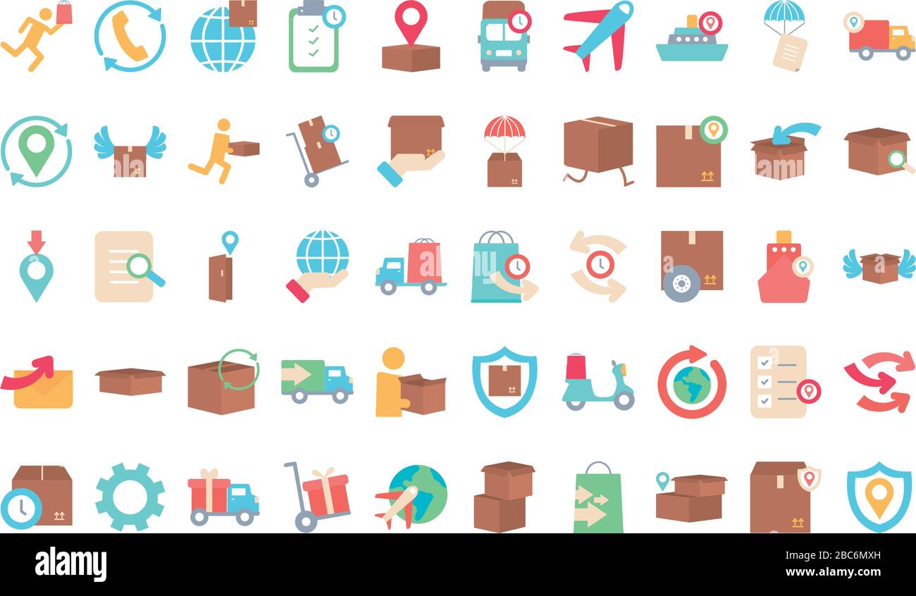 free and fast delivery icon set over white background, flat style ...