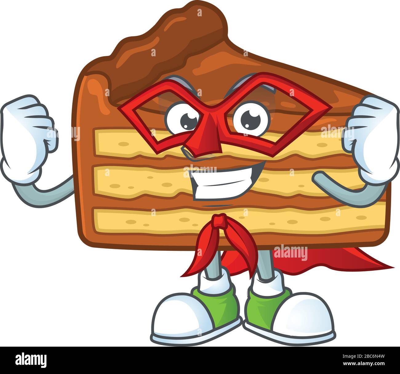 Chocolate slice cake cartoon design concept dressed as Super hero Stock ...