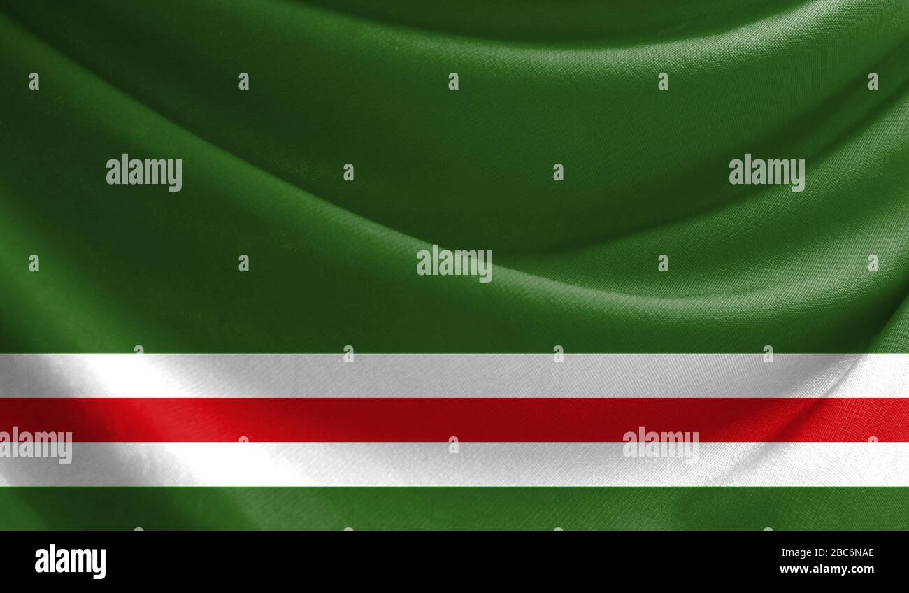 Realistic flag of Chechen Republic of Ichkeria on the wavy surface of ...