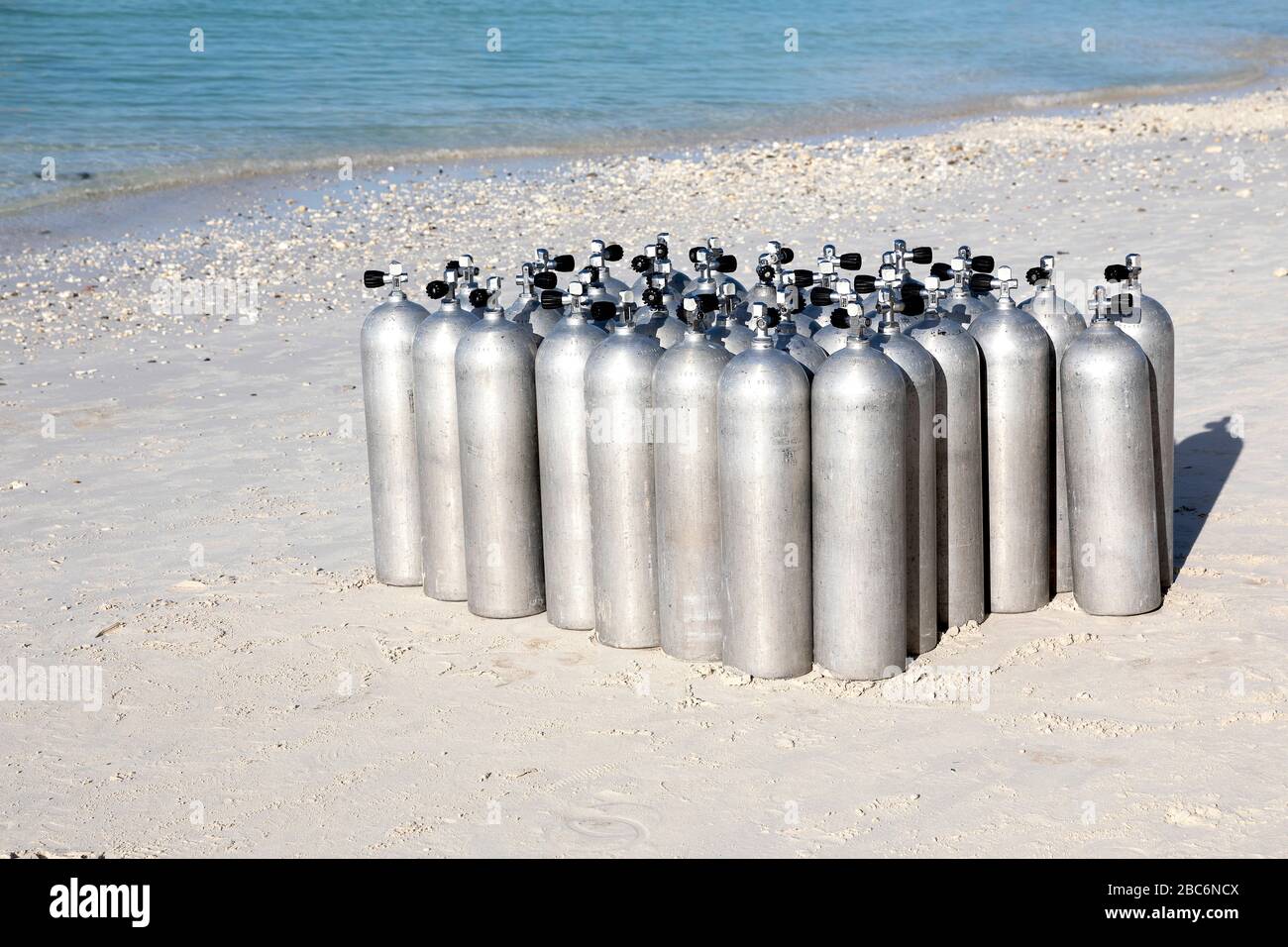 diving cylinders, white beach path, Boracay island, Philippines Stock ...
