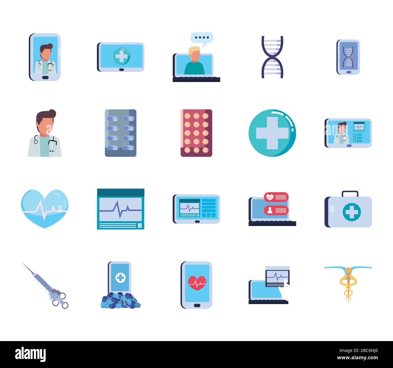 flat style icon set design of Health online medical care emergency aid ...