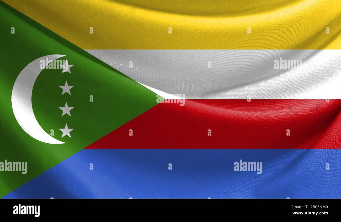 Realistic flag of Comoros on the wavy surface of fabric Stock Photo - Alamy