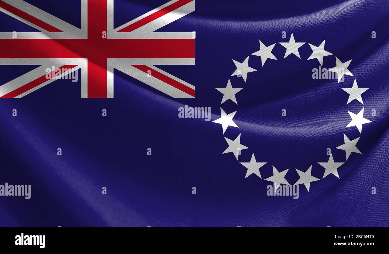 Realistic flag of Cook Islands on the wavy surface of fabric Stock ...