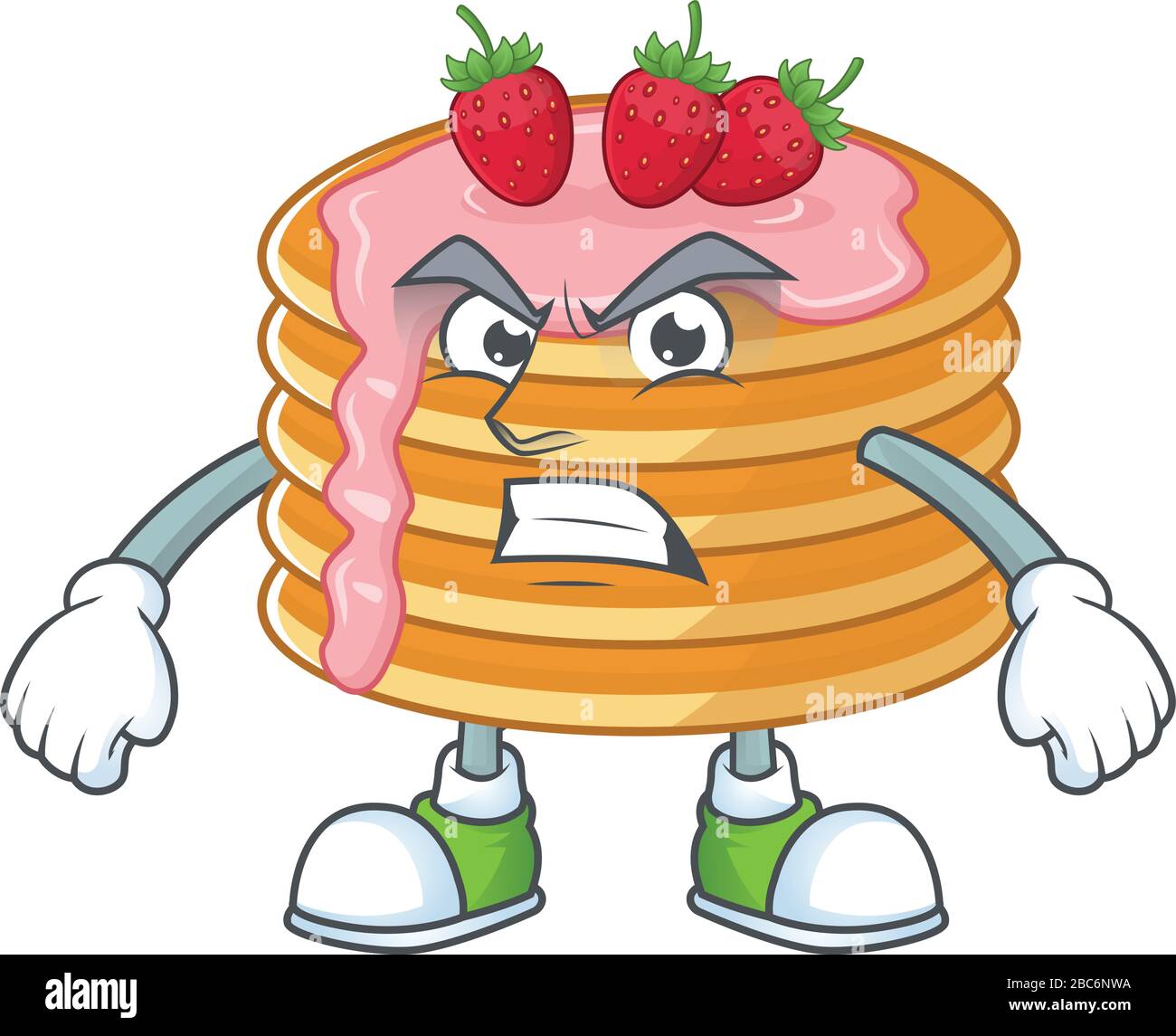 Mascot design style of strawberry cream pancake with angry face Stock ...
