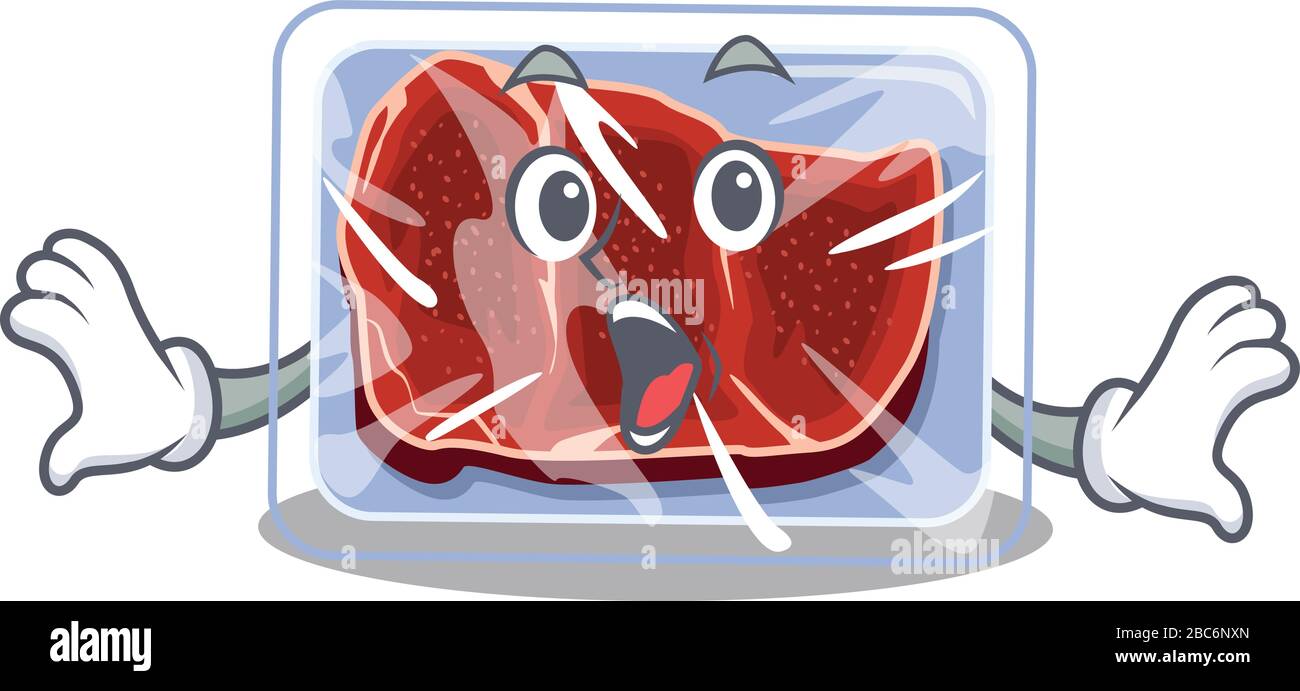 Cartoon design style of frozen beef has a surprised gesture Stock ...