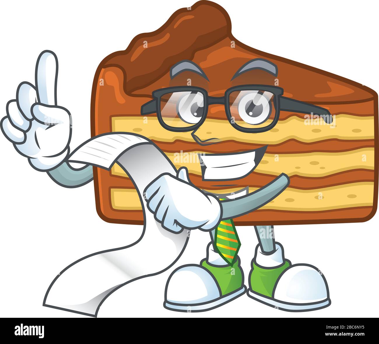 Mascot cartoon concept of chocolate slice cake with menu list Stock ...