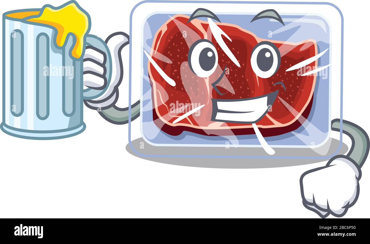 A cartoon concept of frozen beef rise up a glass of beer Stock Vector ...