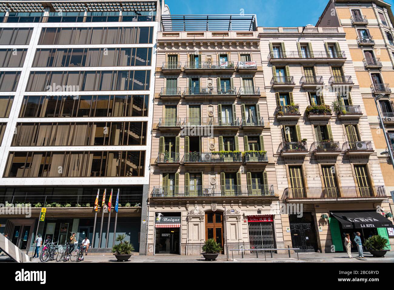 BARCELONA, SPAIN - JUNE 04, 2019: Facade Building Architecture In City ...