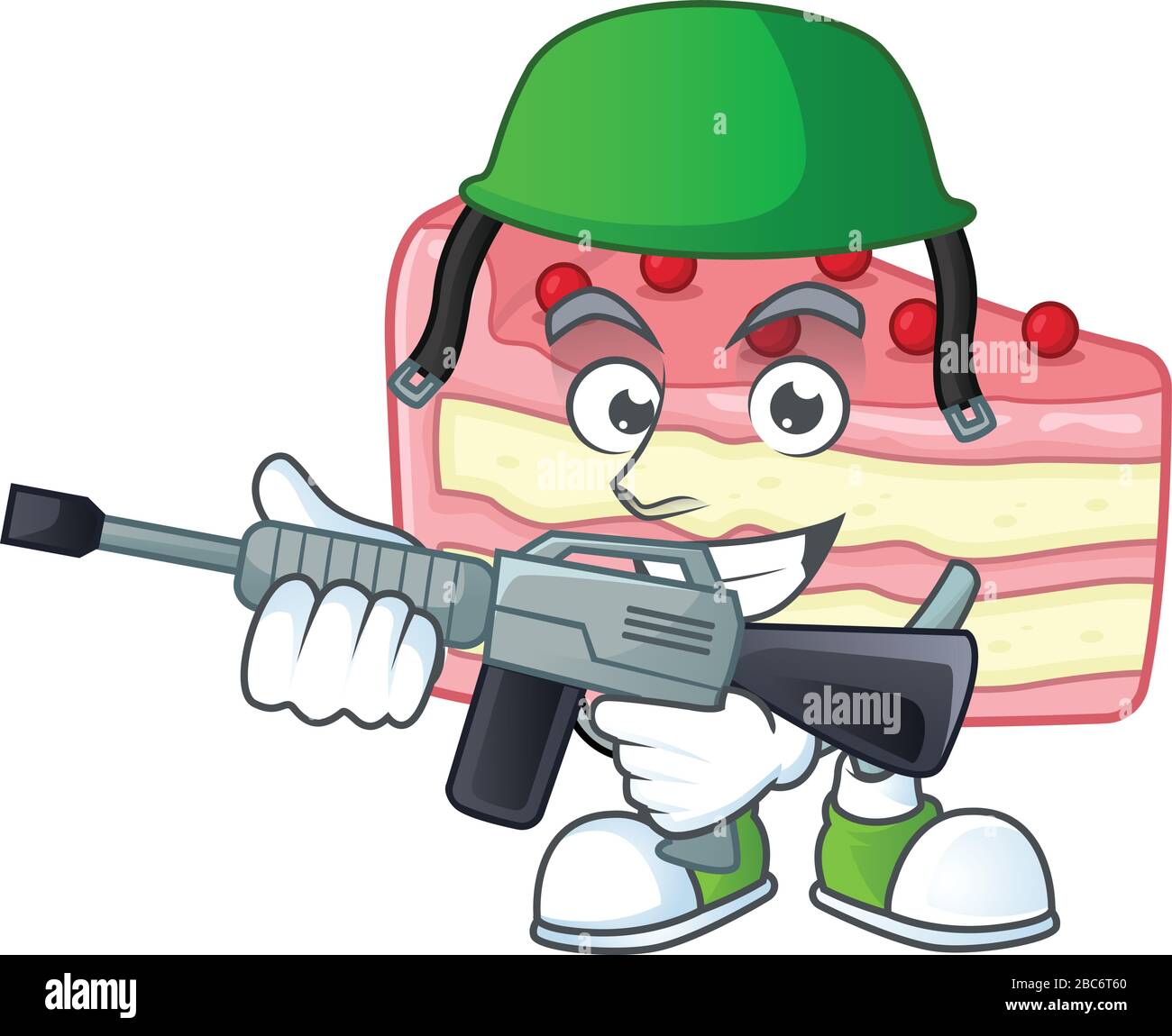 An elegant strawberry slice cake Army mascot design style using ...