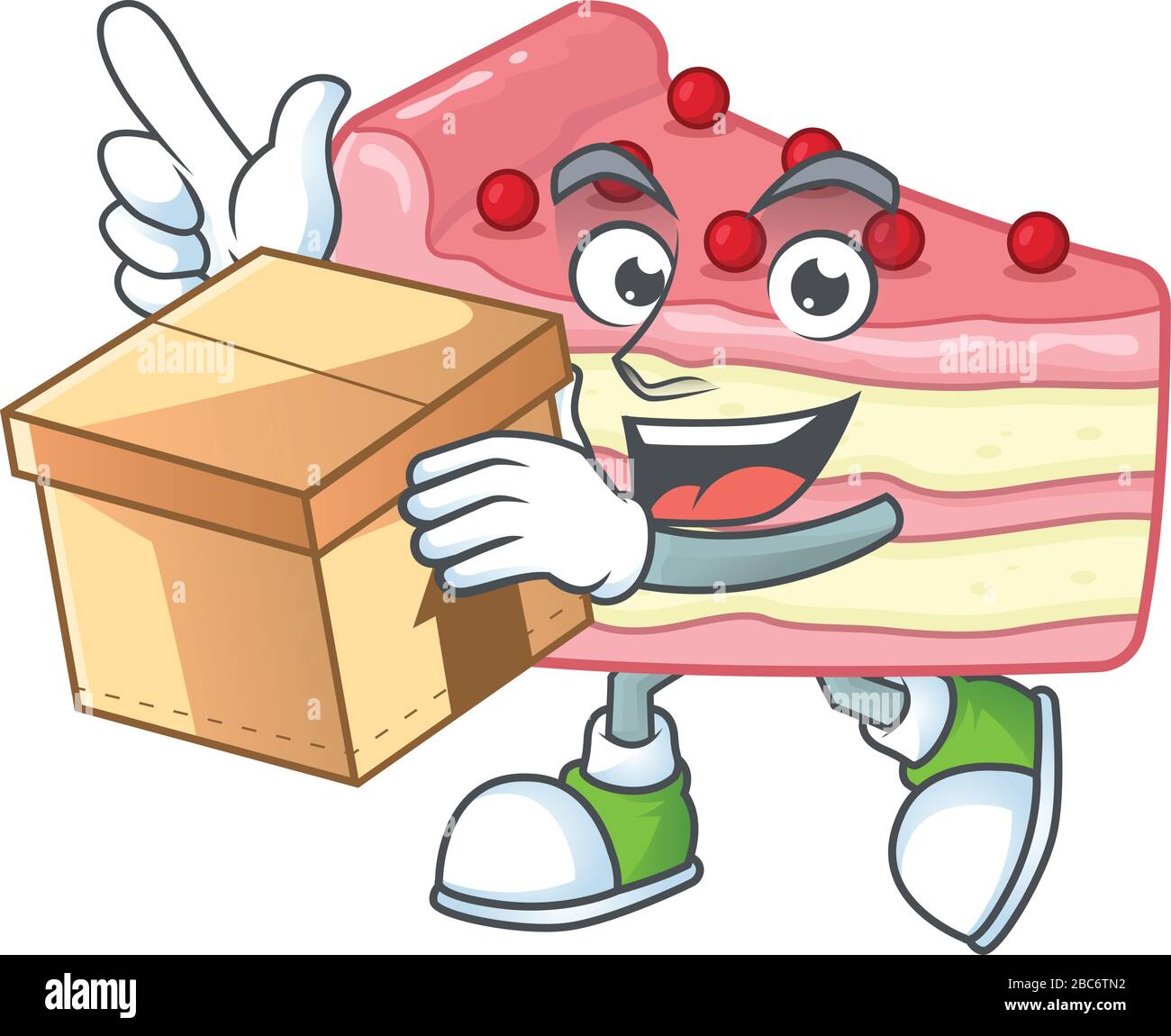 Strawberry slice cake cartoon design style having gift box Stock Vector ...