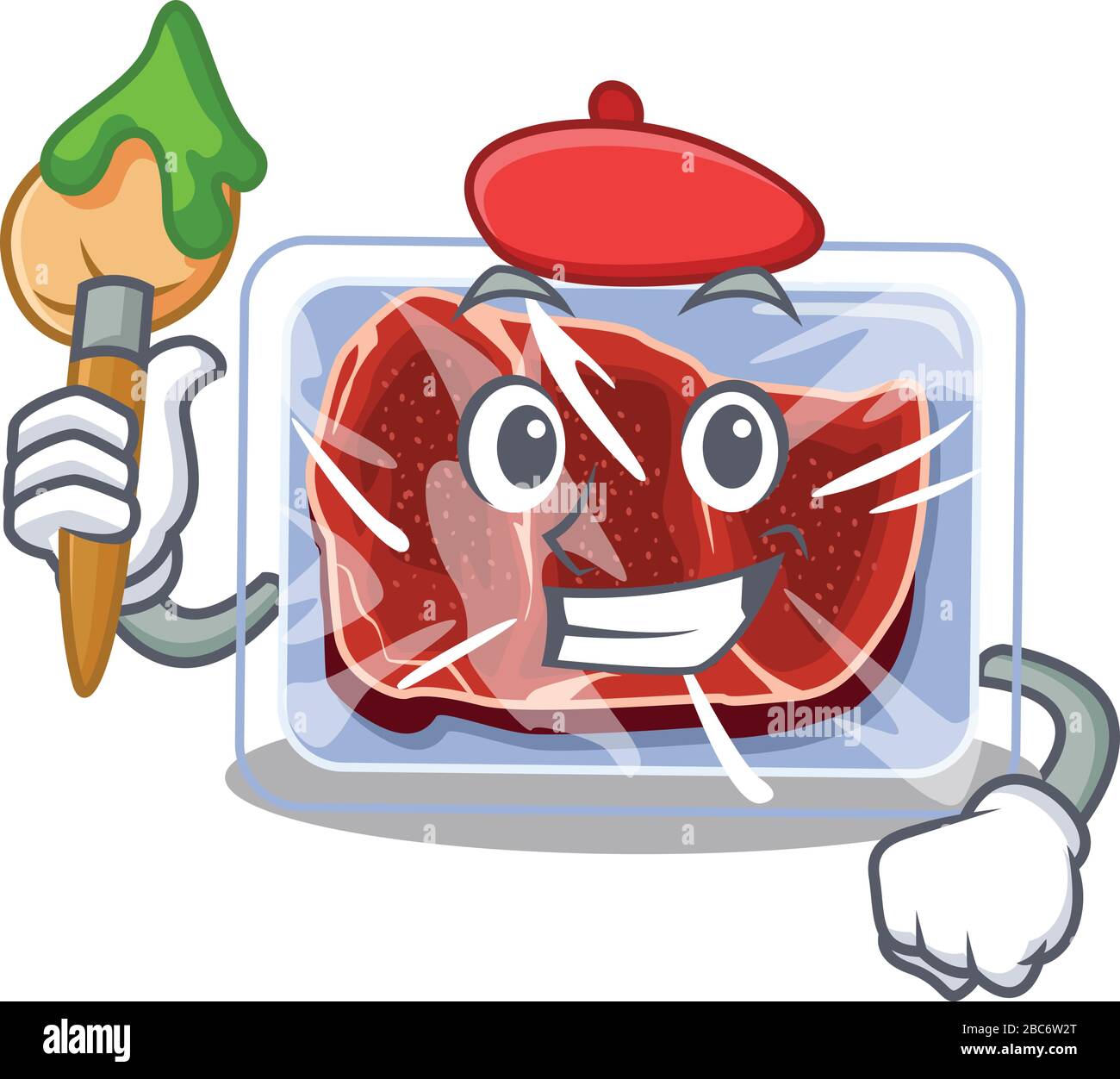 A creative frozen beef artist mascot design style paint with a brush ...
