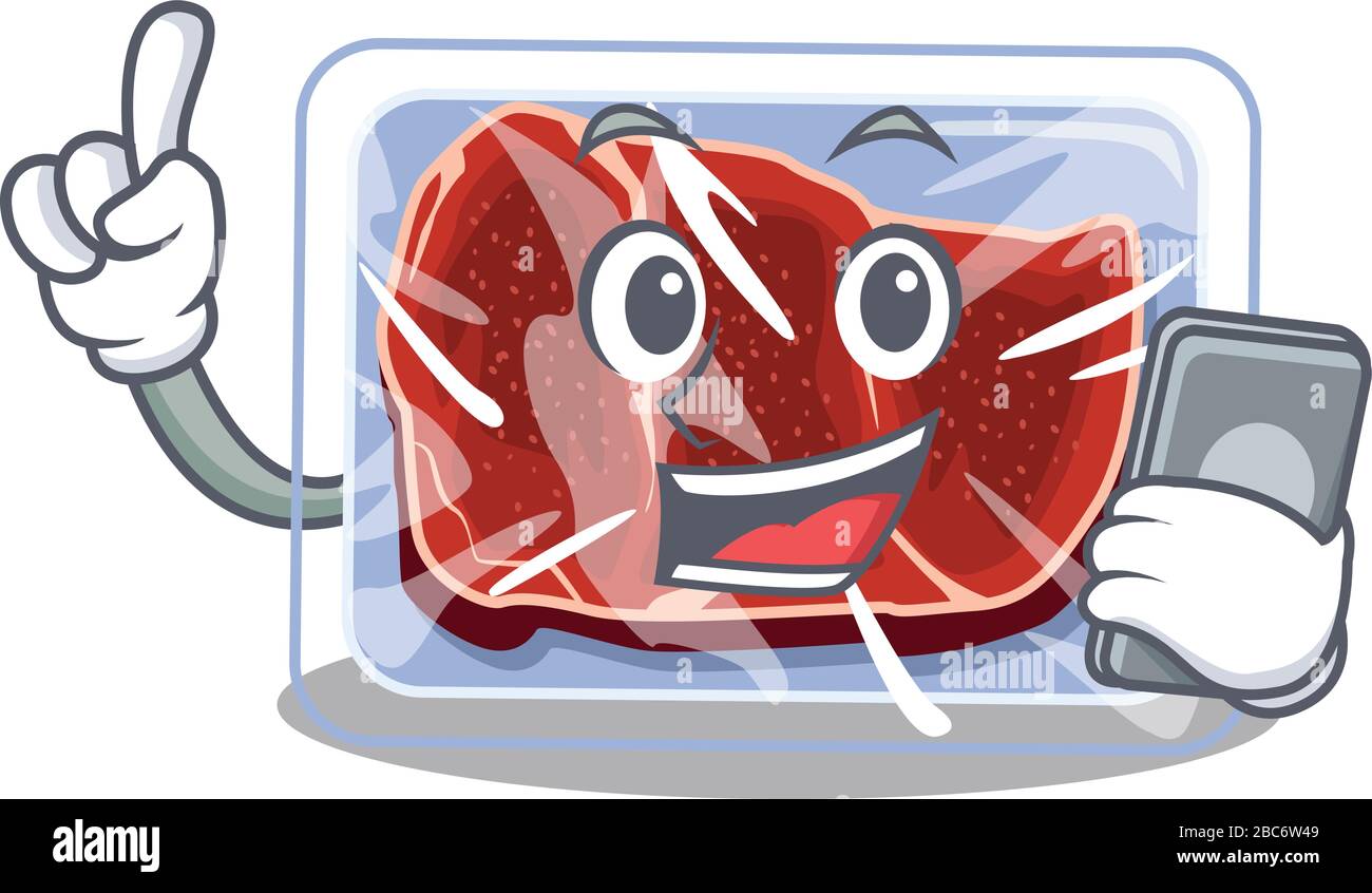 Frozen beef cartoon character speaking on phone Stock Vector Image ...