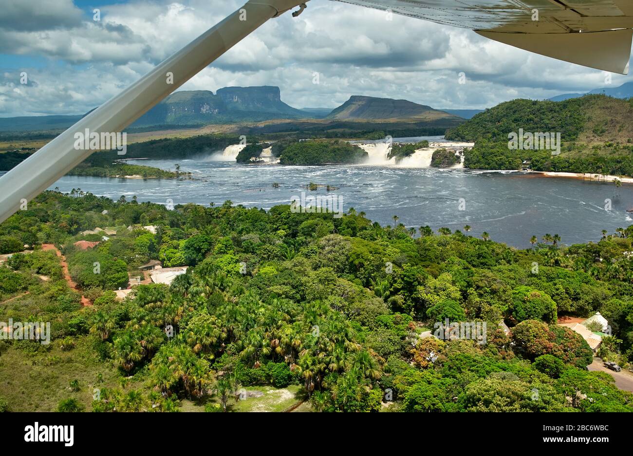 waterfalls in lagoon of Canaima NATIONAL PARK, view from plane ...