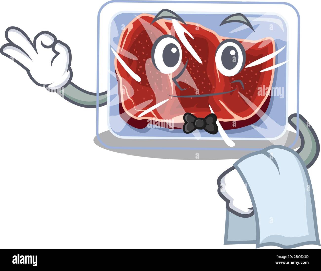 A cartoon character of frozen beef waiter working in the restaurant ...