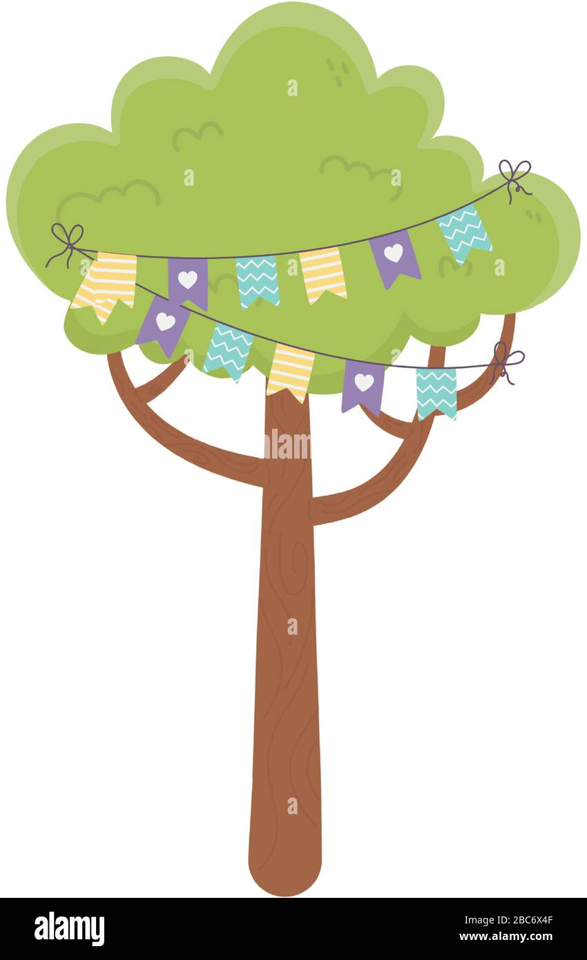 tree with pennants decoration party celebration isolated icon vector ...