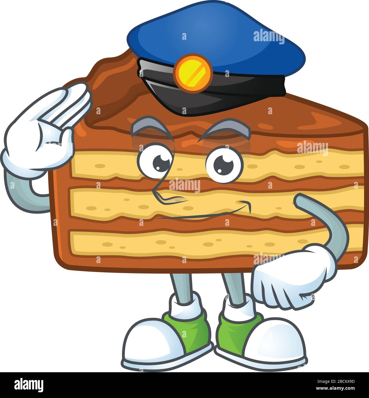 A dedicated Police officer of chocolate slice cake mascot design style ...