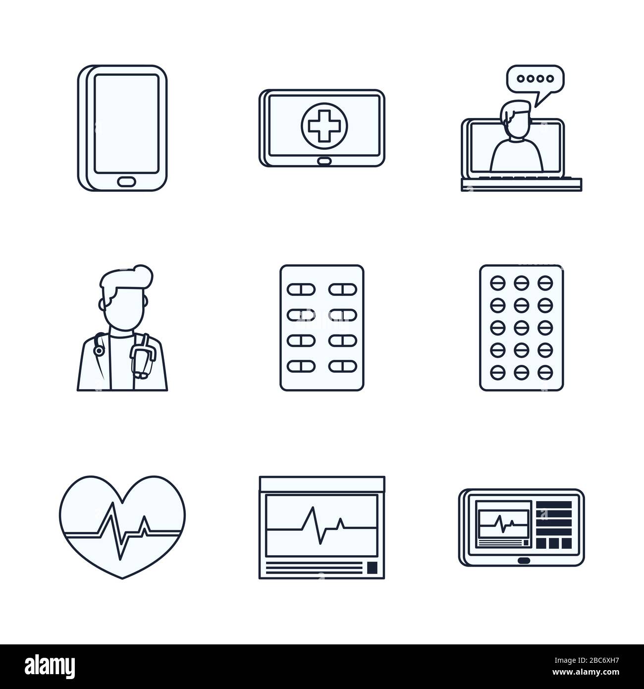 line style icon set design of Health online medical care emergency aid ...
