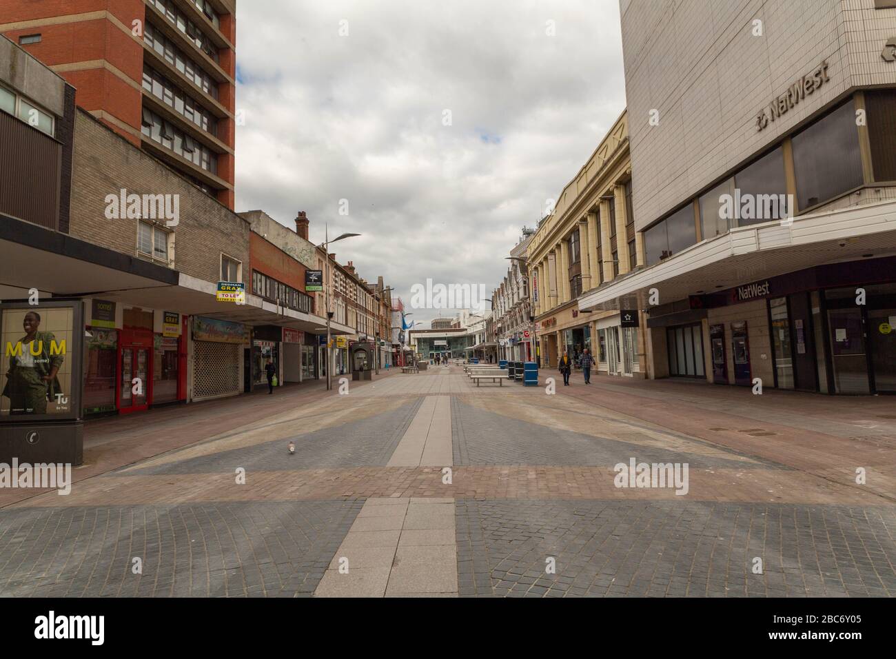 High Street, Lock-down, COVID19. Southend-on-Sea, UK. Quiet British ...