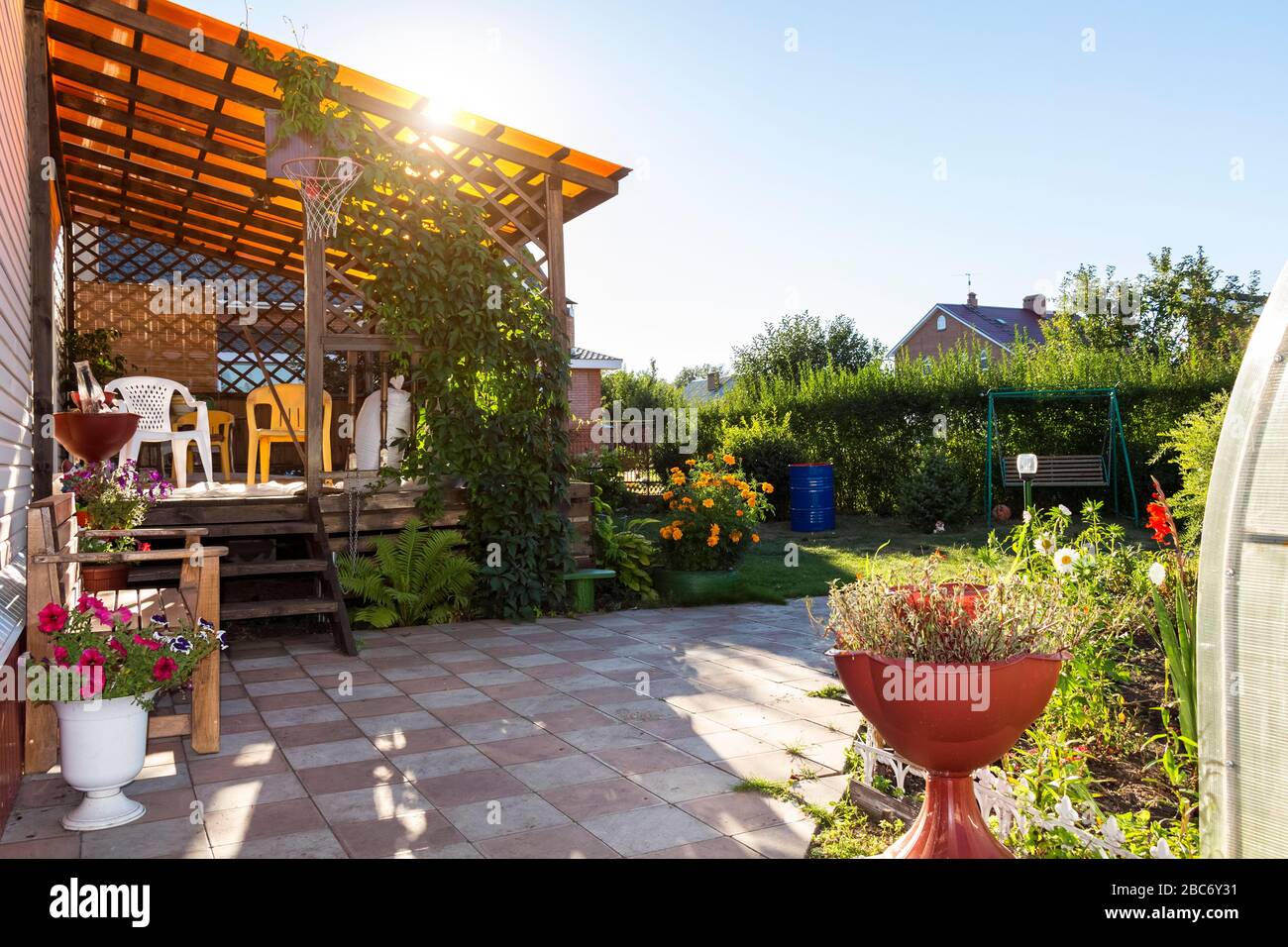 A blooming garden in the backyard in the summer Stock Photo - Alamy