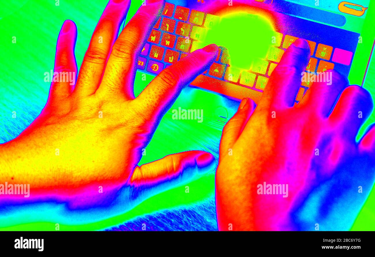 Infrared image shows that when you touch the surface of things that may ...