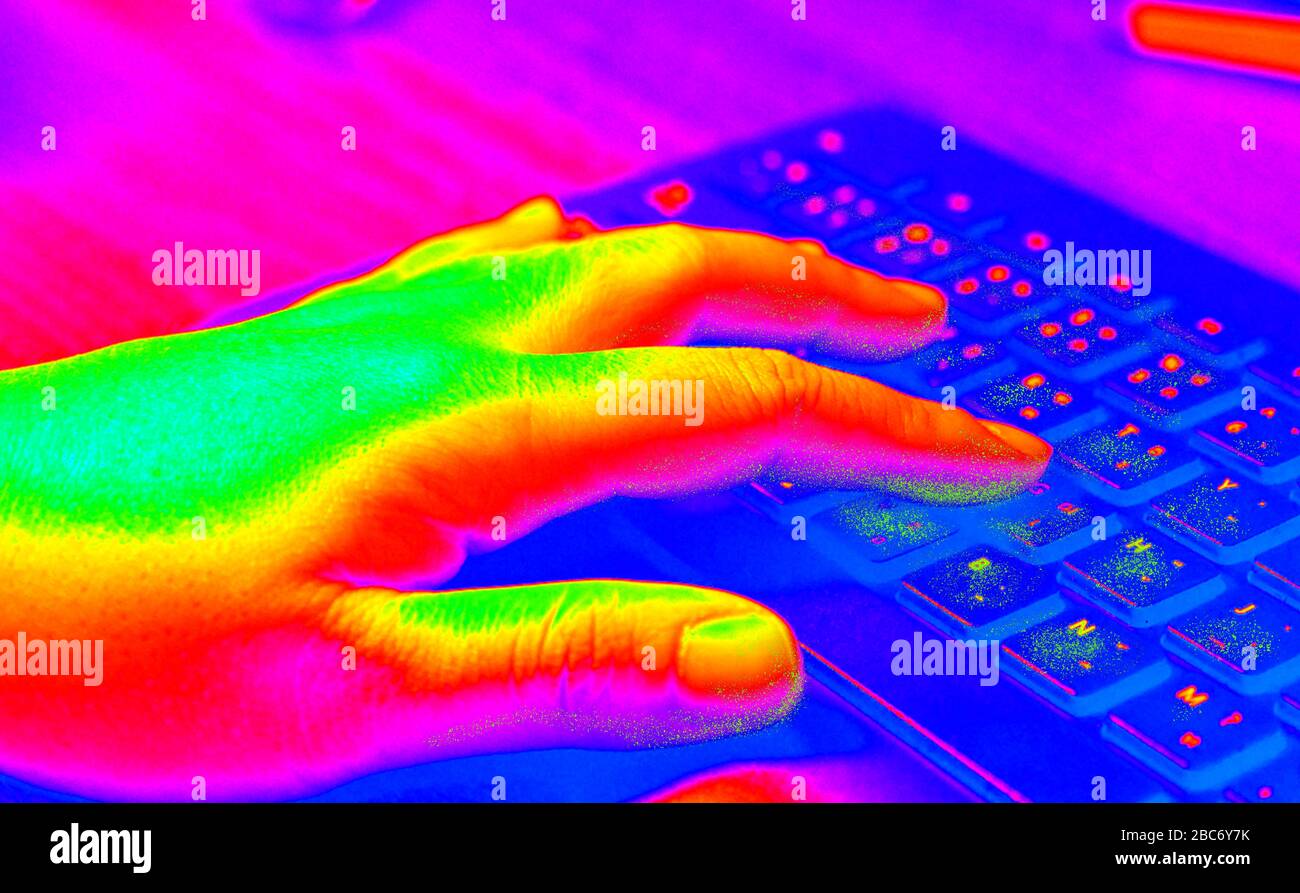 Infrared image shows that when you touch the surface of things that may ...