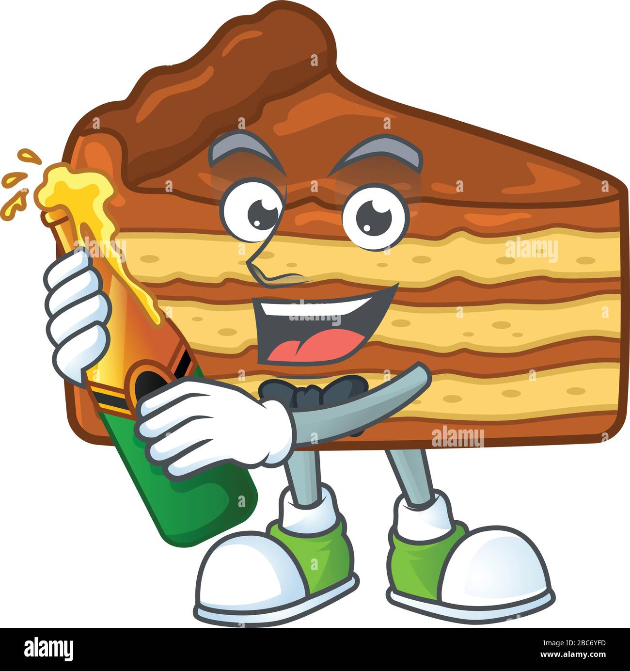 Mascot cartoon design of chocolate slice cake making toast with a ...